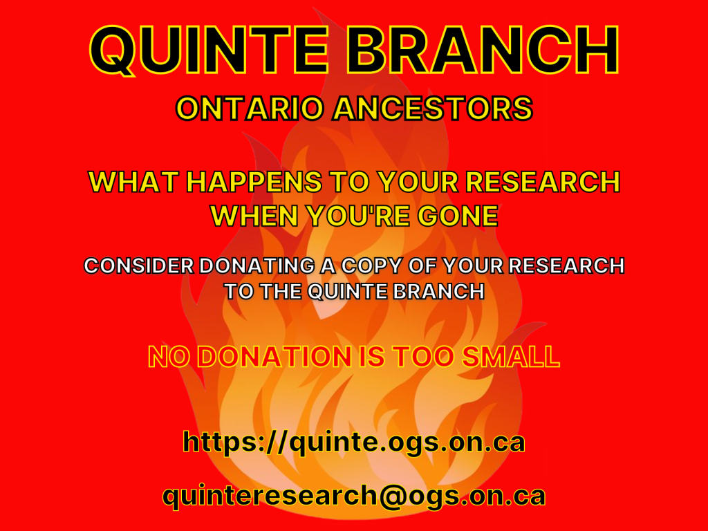 QUINTE BRANCH – BRANCH OF ONTARIO ANCESTORS